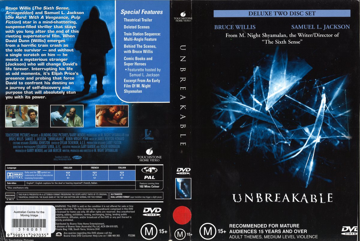 Unbreakable [DVD] | M Night Shyamalan | 2000 | ACMI collection | ACMI ...