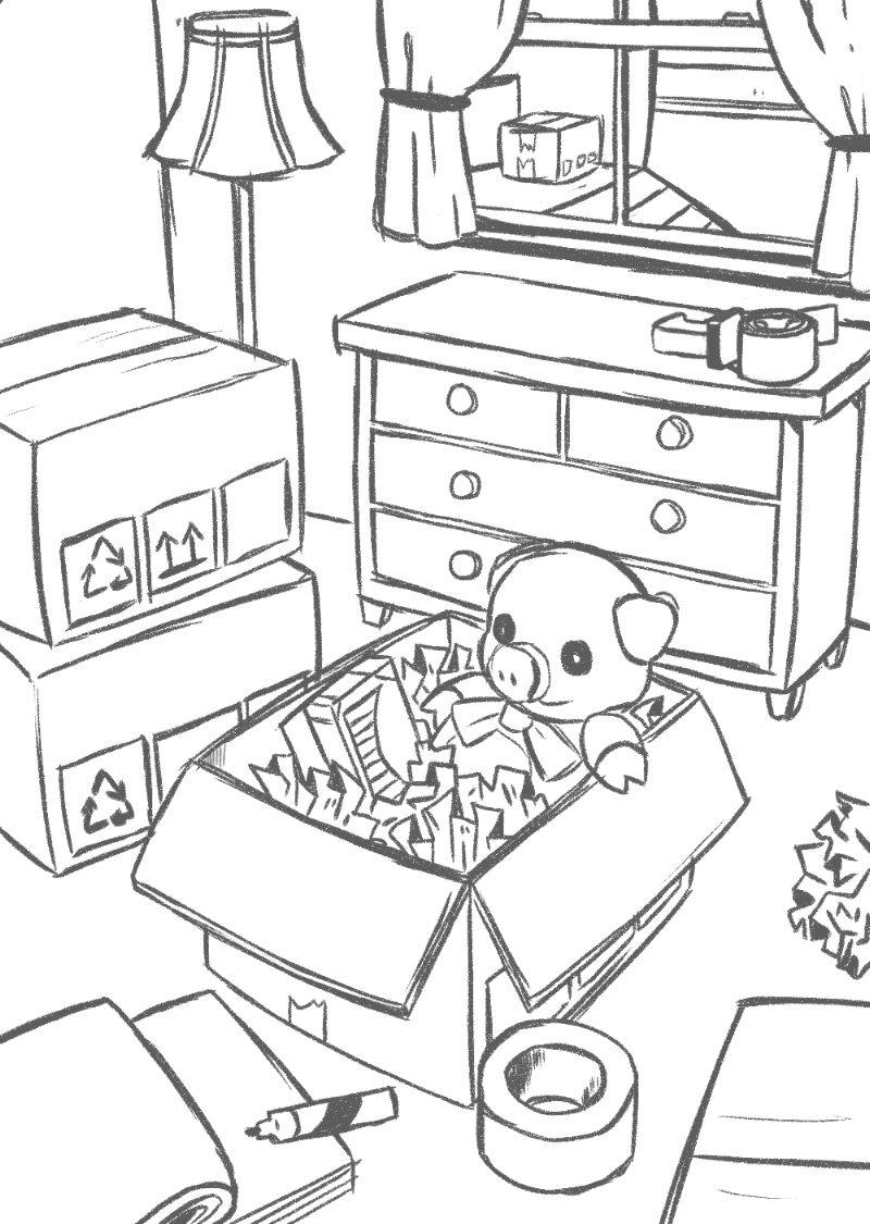 Pig in box concept sketch from Unpacking 2/3 | 2017 | ACMI collection | ACMI: Your museum of ...